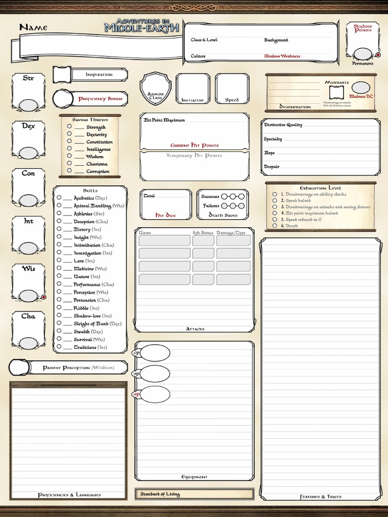 Adventures in Middle-Earth - Character Sheet Reloaded 2 | PDF