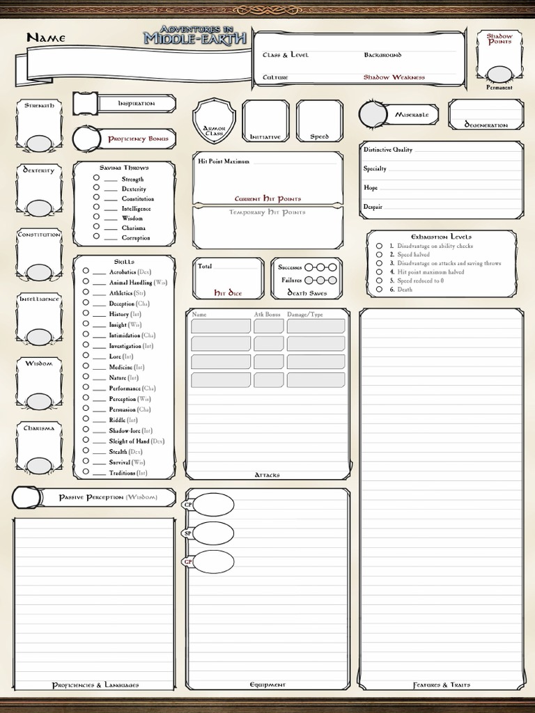 Adventures in Middle-Earth - Character Sheet Reloaded | PDF