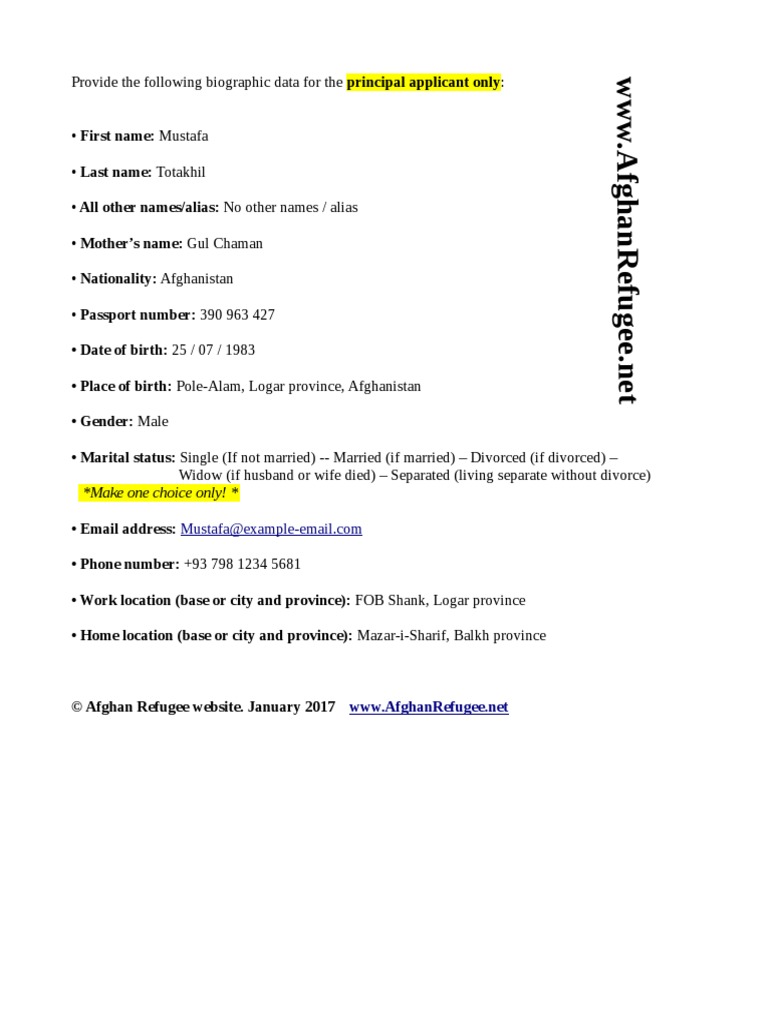 Principal Applicant Biographic Data | PDF