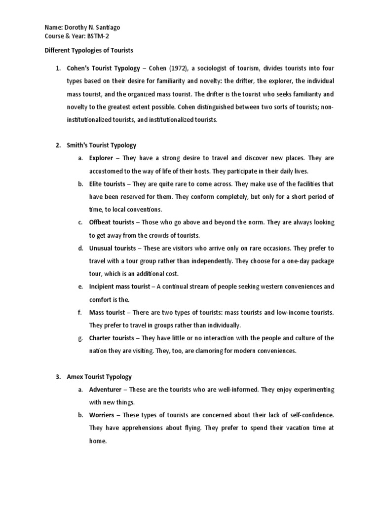 Overview of Tourist Typologies | PDF | Tourism