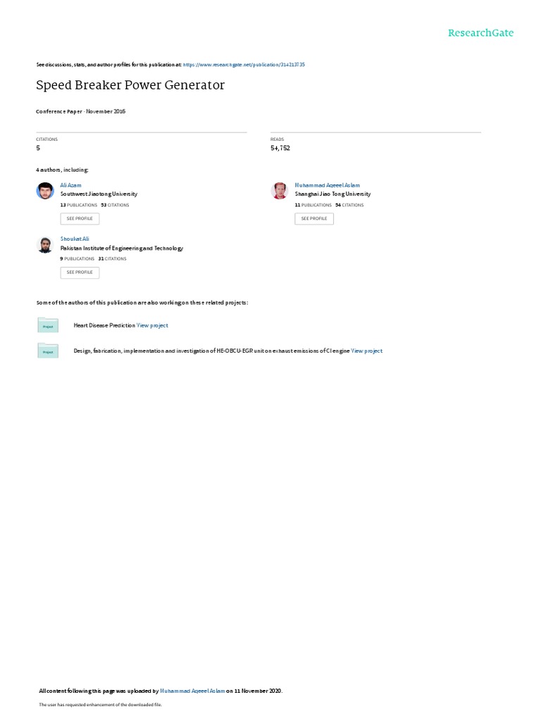 Speed Breaker Power Generator | PDF | Electricity Generation | Electric ...