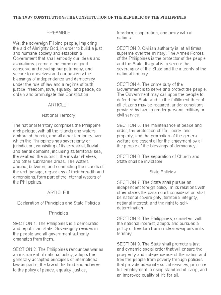1987 Philippine Constitution Overview | PDF | World Politics ...