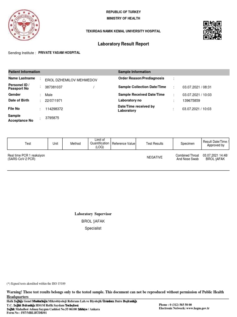 Laboratory Result Report: Sending Institute | PDF | Medicine | Health ...