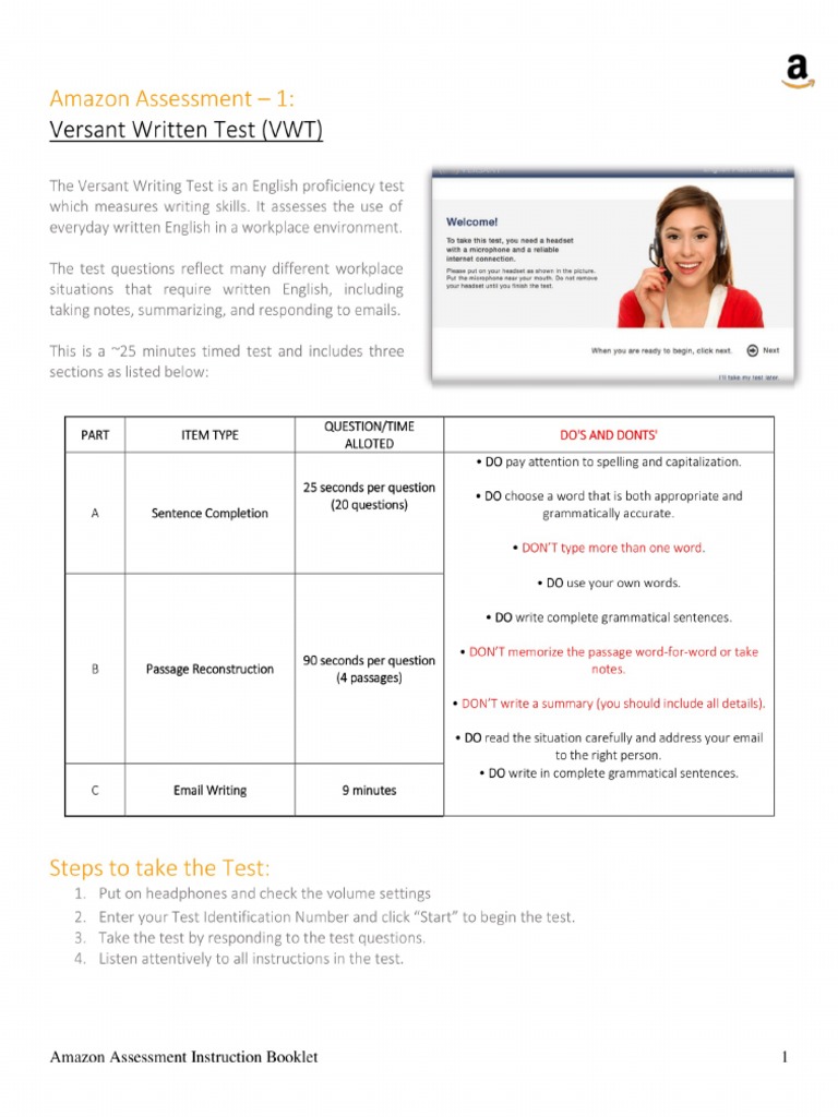 Amazon Versant Written Test | PDF