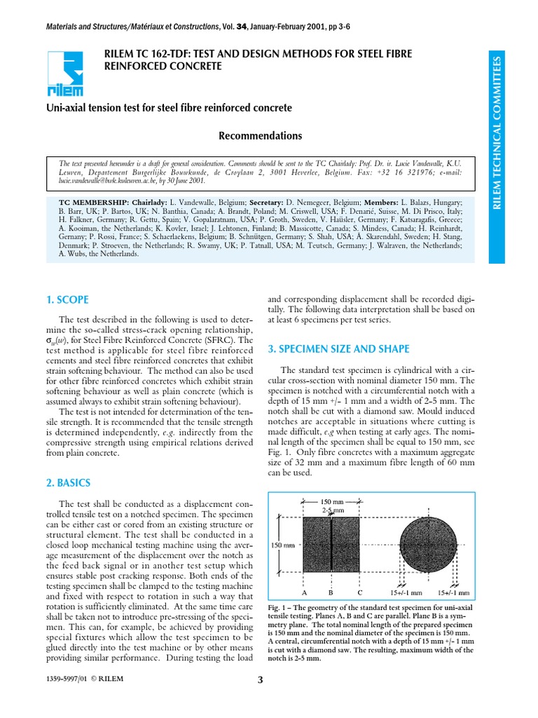 Rilem TC 162-Tdf: Test and Design Methods For Steel Fibre Reinforced ...