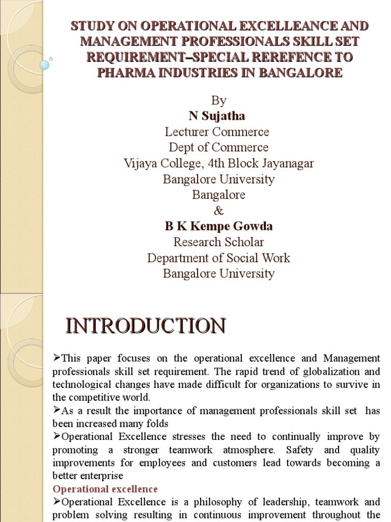 Study On Operational Excelleance and Management Professionals Skill Set ...