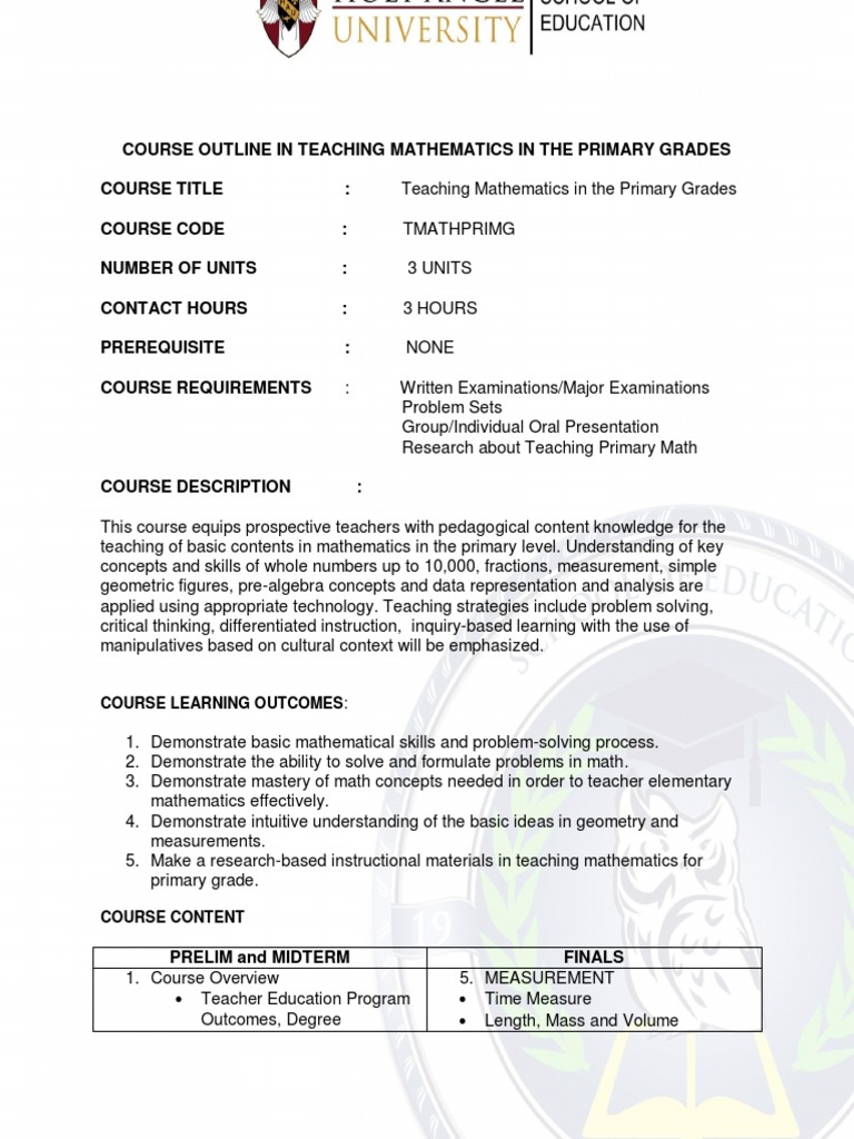 Sample Syllabus in Teaching Math in The Primary Grades | PDF ...