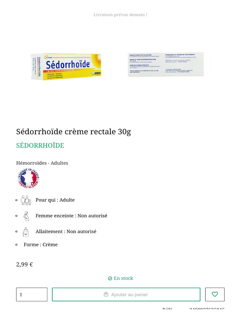 Sédorrhoïde Crème Rectale 30g Pour Hémorroïdes Et Démangeaisons Anales ...