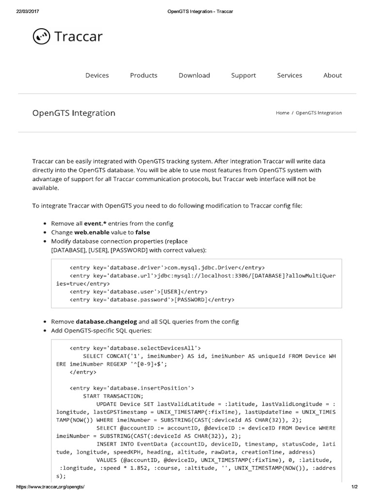 OpenGTS Integration - Traccar | PDF