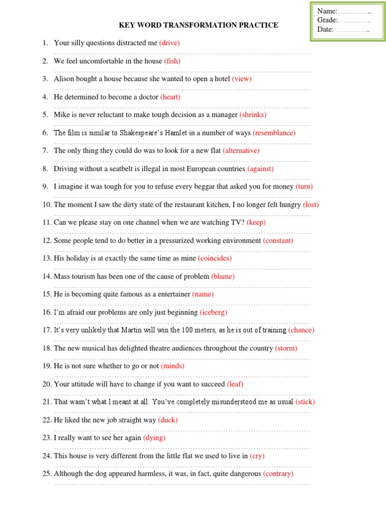Key Word Transformation Practice | PDF