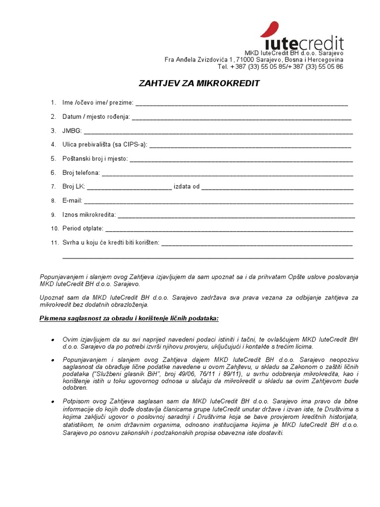 Zahtjev Za Kredit - ICBH - 18.12.2019 I Pep | PDF
