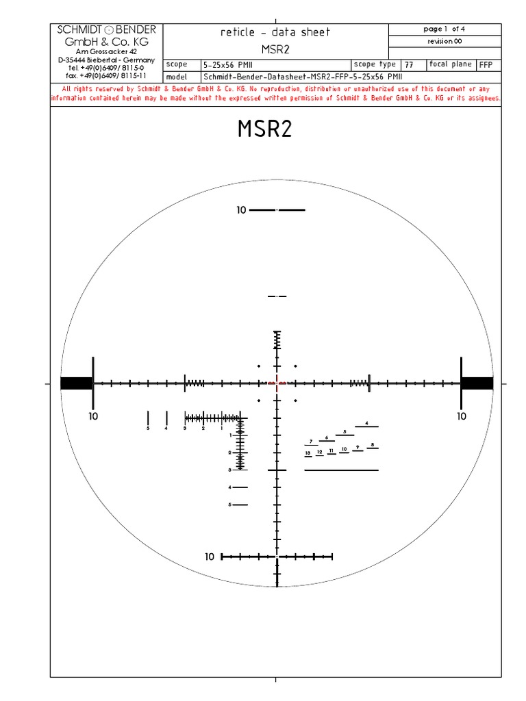 Schmidt Bender Datasheet MSR2 FFP 5 25x56 PMII | PDF | Telescopic Sight ...