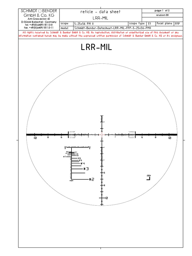 Schmidt Bender Datasheet LRR MIL FFP 5 25x56 PMII | PDF | Telescopic ...