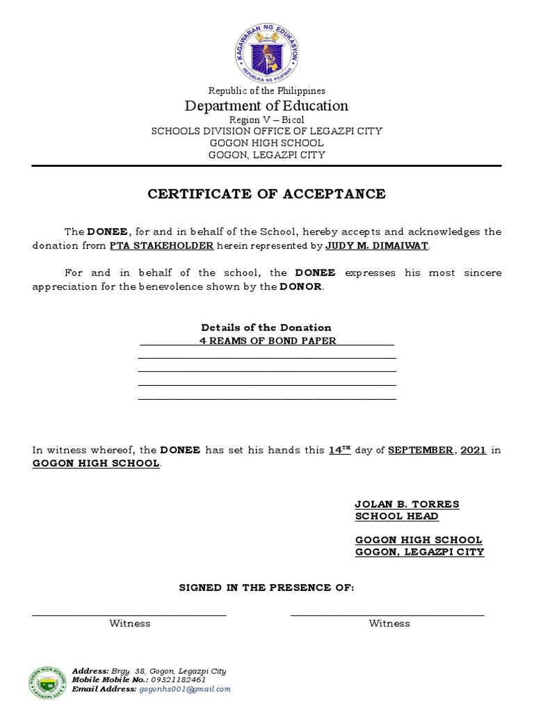 Certificate of Acceptance 1 | PDF