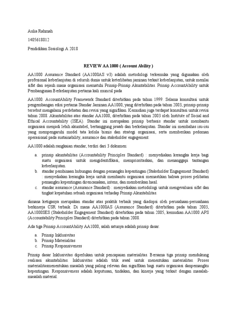 Aulia Rahmah - 1405618012 - REVIEW TJSO ISO AA1000 | PDF | Pengelolaan ...