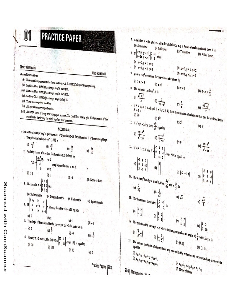 Maths Sample Papers | PDF