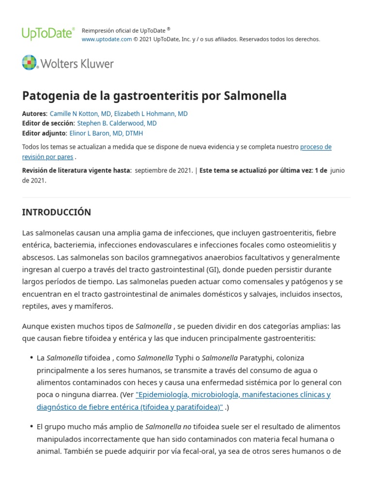 Pathogenesis of Salmonella Gastroenteritis - UpToDate | PDF | Salmonela ...