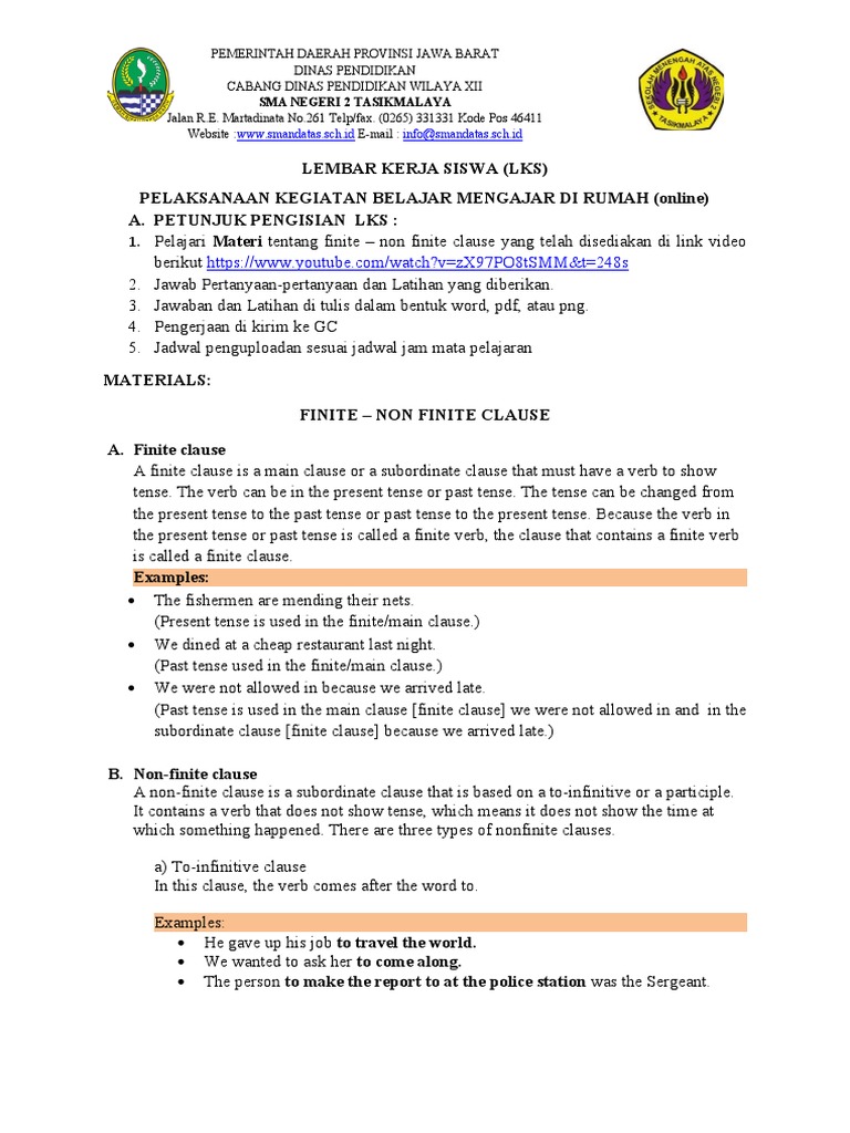 Finite and Non-Finite Clause | PDF | Clause | Linguistics