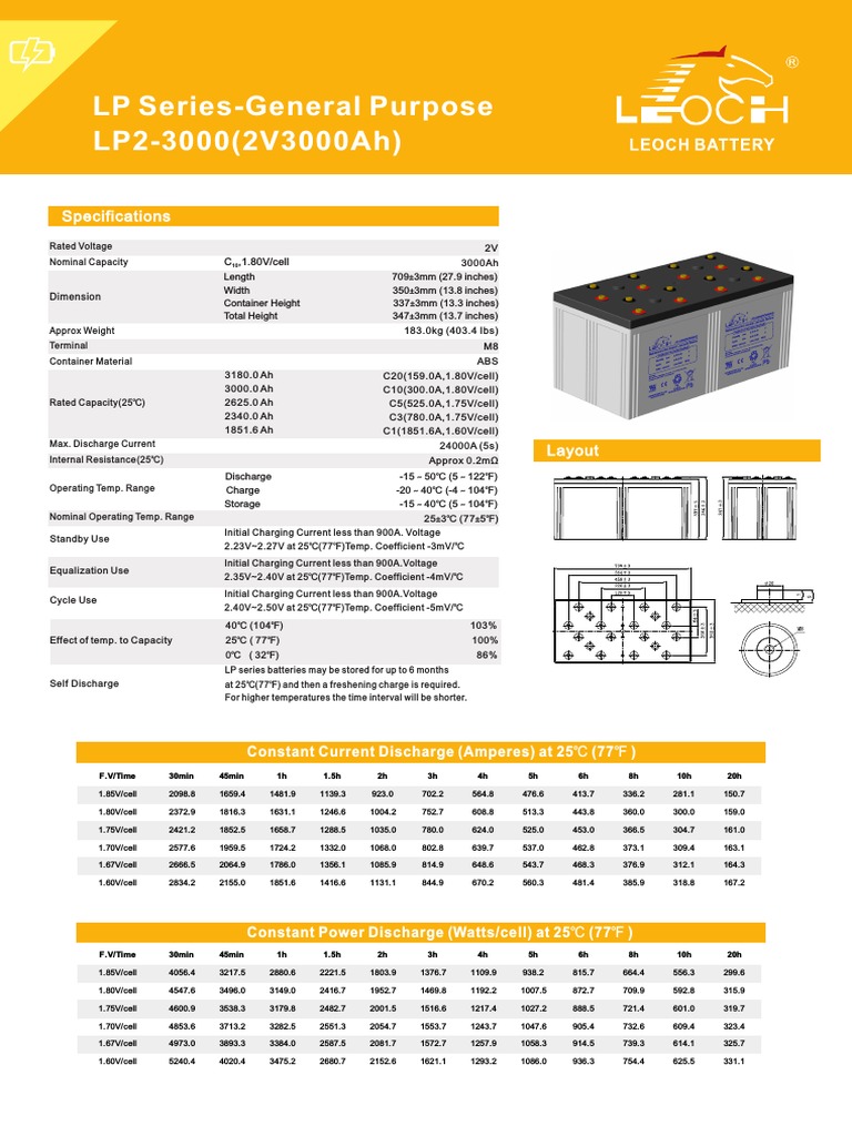 LP Series-General Purpose LP2-3000 (2V3000Ah) : Specifications | PDF ...