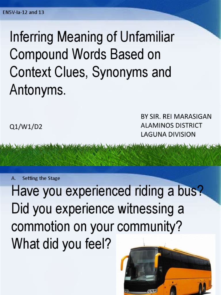 ENGLISH 5, Inferring Meaning of Unfamiliar Compound Words Based On ...