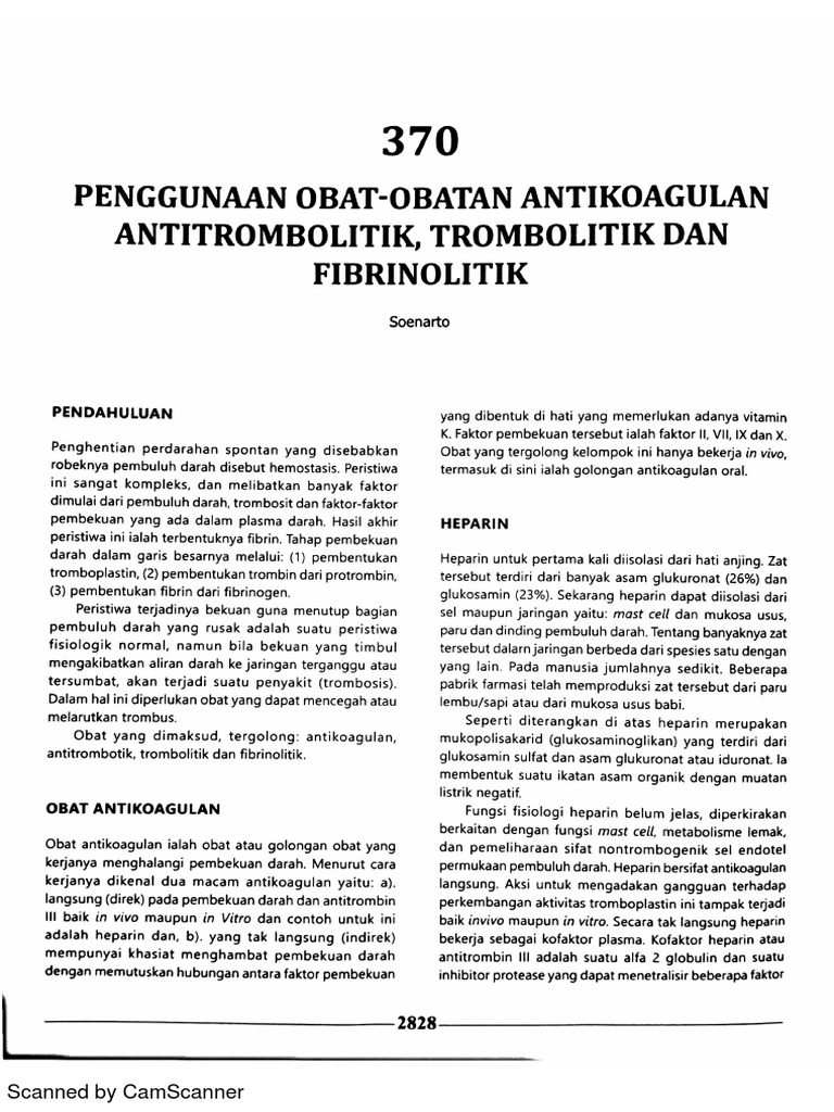 370 Penggunaan Obat-Obatan Antikoagulan Antitrombolitik, Trombolitik ...
