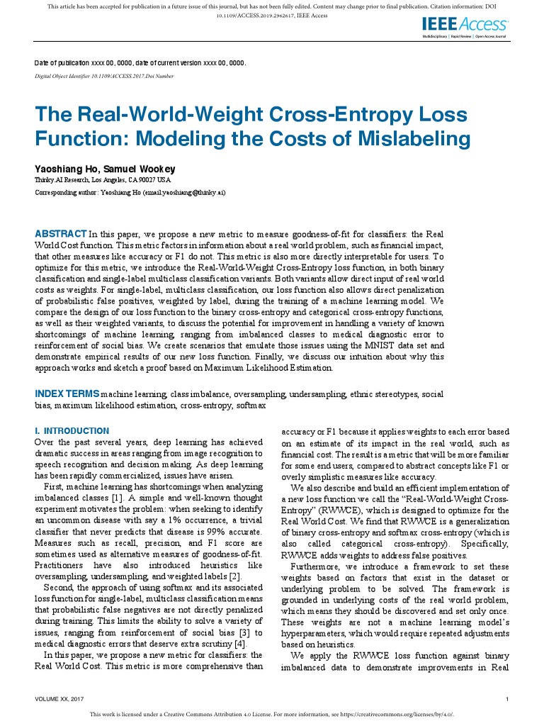 The Real-World-Weight Cross-Entropy Loss Function: Modeling The Costs ...