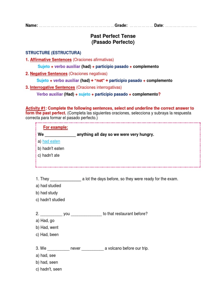 Actividades - Past Perfect | PDF | Linguistics | Language Mechanics