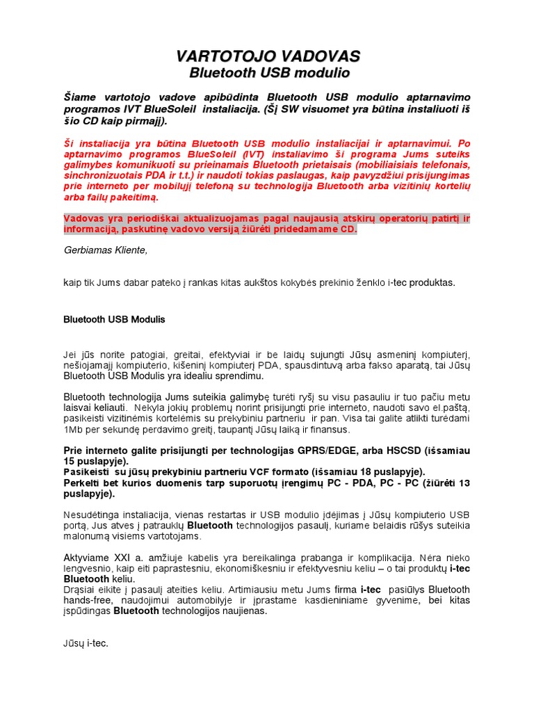 IVT BlueSoleil 703 Manual USB LT | PDF