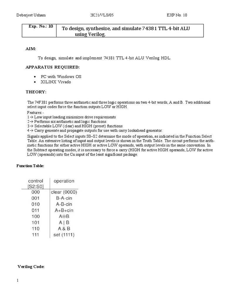 Verilog 10th Experiment | PDF