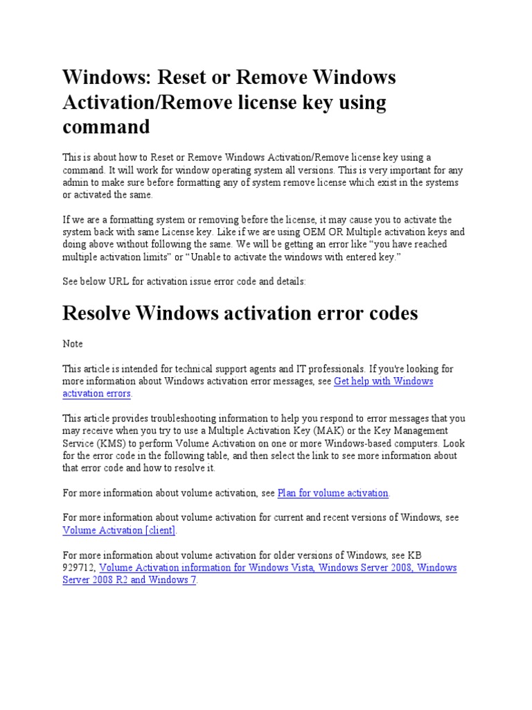 Windows Reset or Remove Windows Activation or Remove License Key | PDF ...