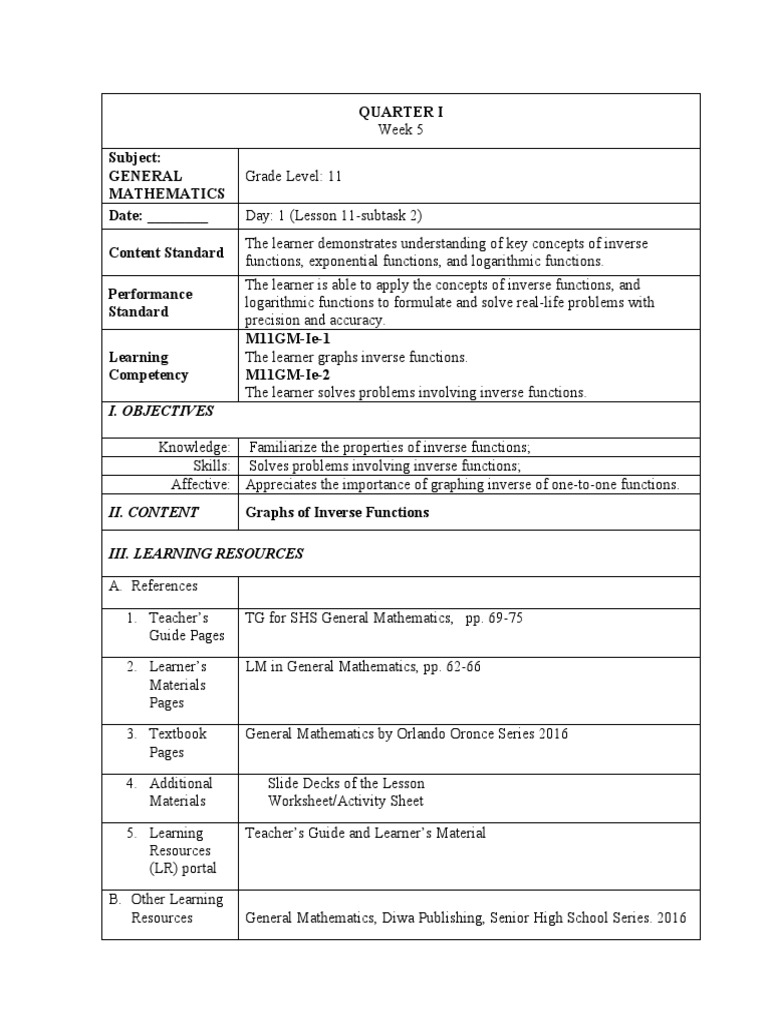 Week 5 Day 1 (Lesson 11-Subtask 2) | PDF | Function (Mathematics ...