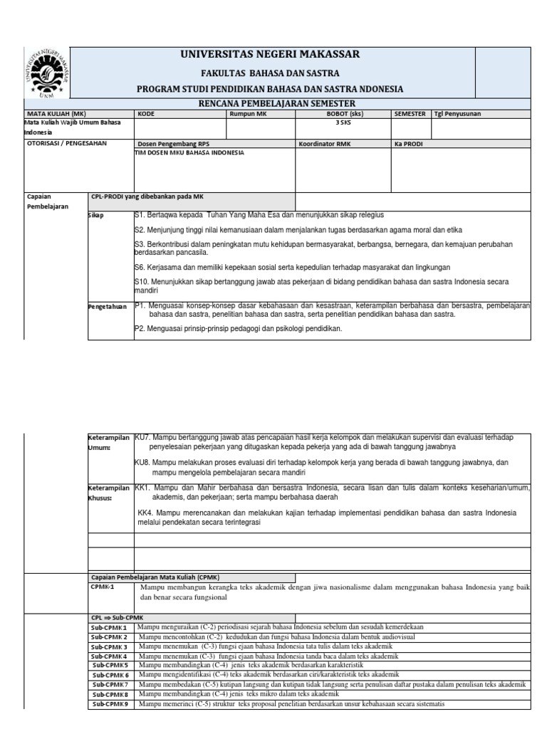 RPS Bahasa Indonesia Daring | PDF