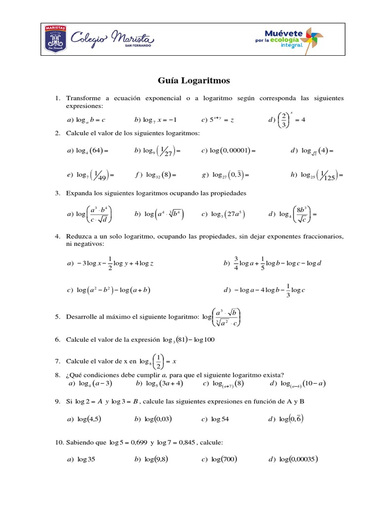 Guía Logaritmos 2° medio | PDF | Logaritmo | Matemáticas
