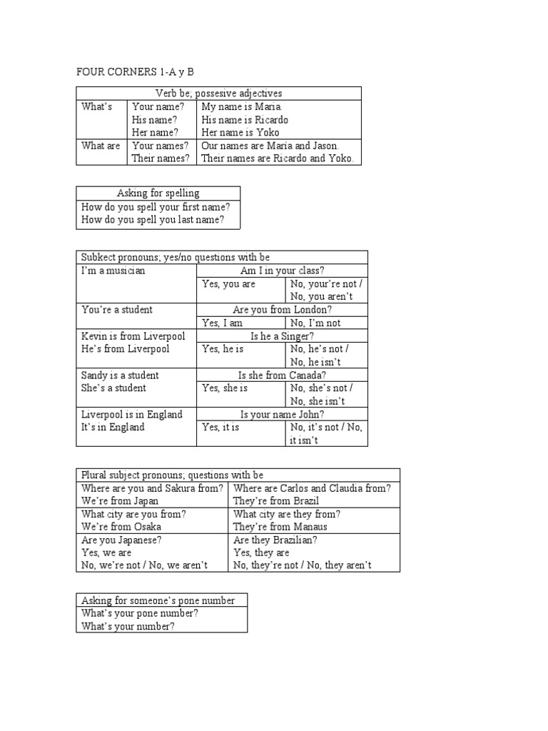 Four Corners | PDF | English Language | Verb