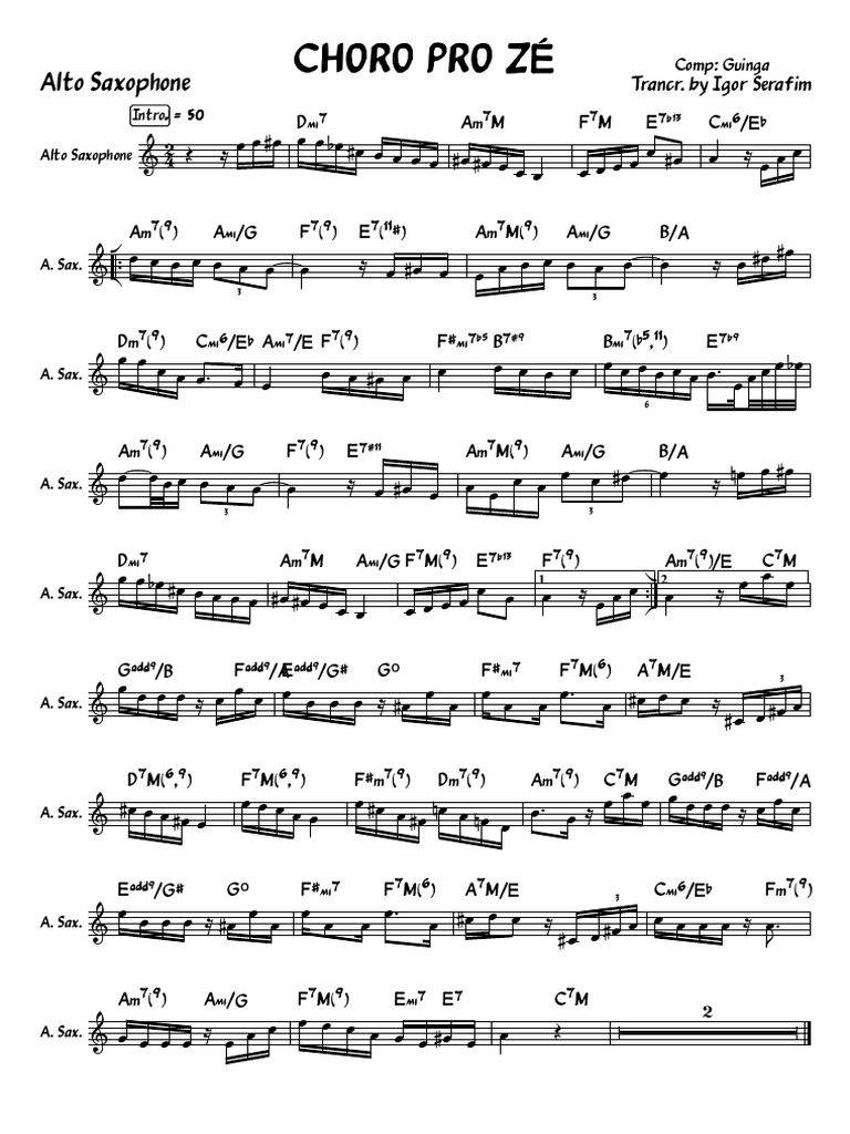 Choro Pro Ze-Alto - Saxophone | PDF | Saxophone | Woodwind Instruments