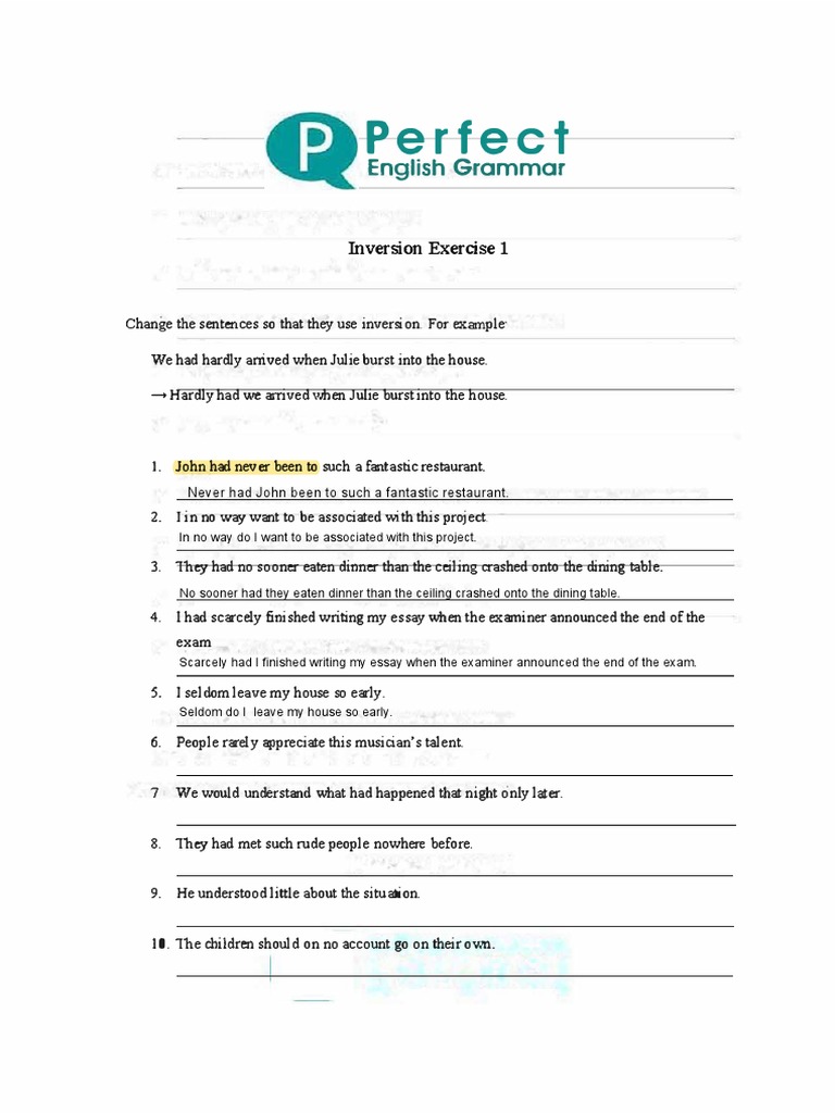 Inversion Exercise for English Grammar | PDF