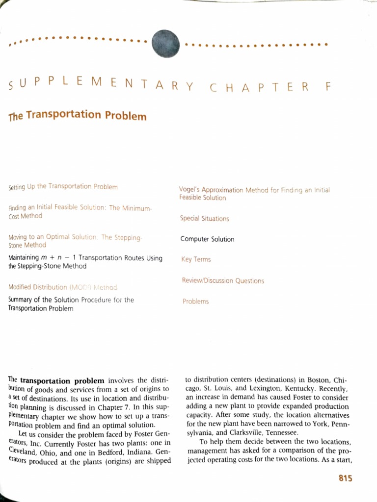 Sup Ple Mentar Y Chapte F: The Transportation Problem | PDF | Theoretical Computer Science ...