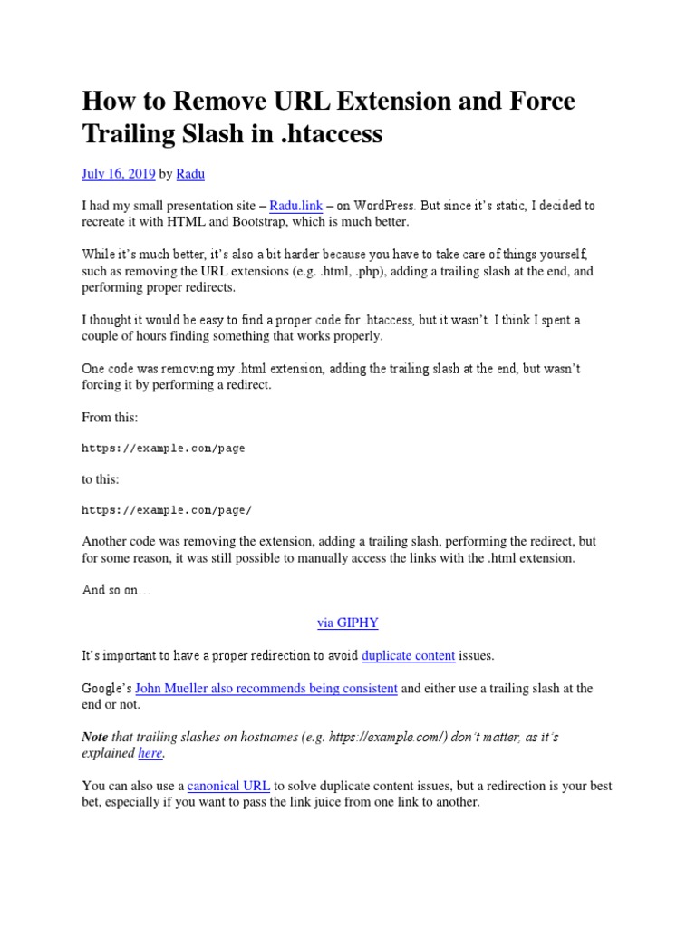 HTACCESS How To Remove URL Extension and Force Trailing Slash | PDF ...
