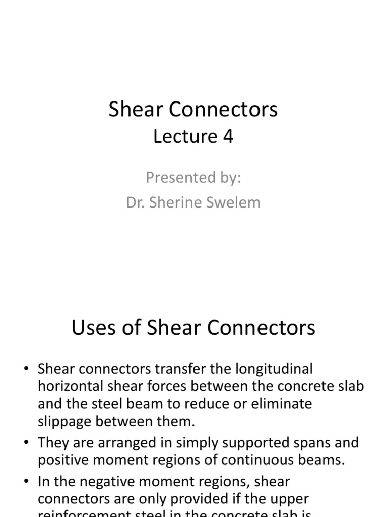 Lecture 4 Shear Connectors | PDF | Beam (Structure) | Shear Stress
