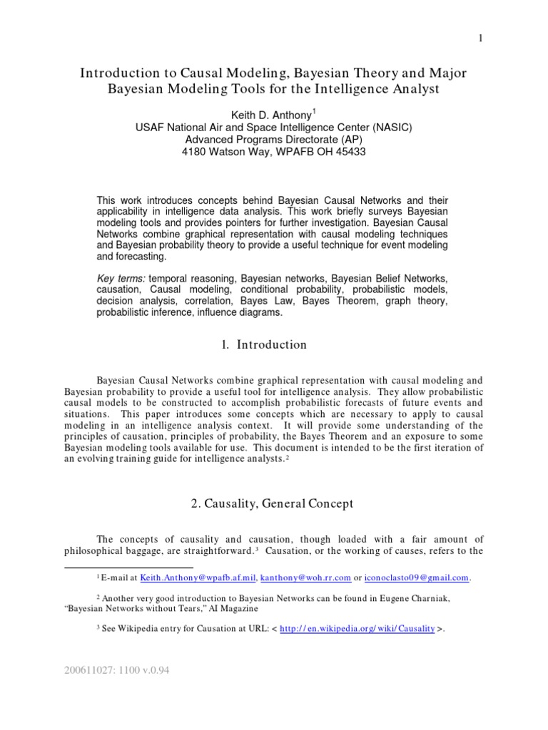 Introduction To Causal Modeling, Bayesian Theory and Major Bayesian Modeling Tools For The ...