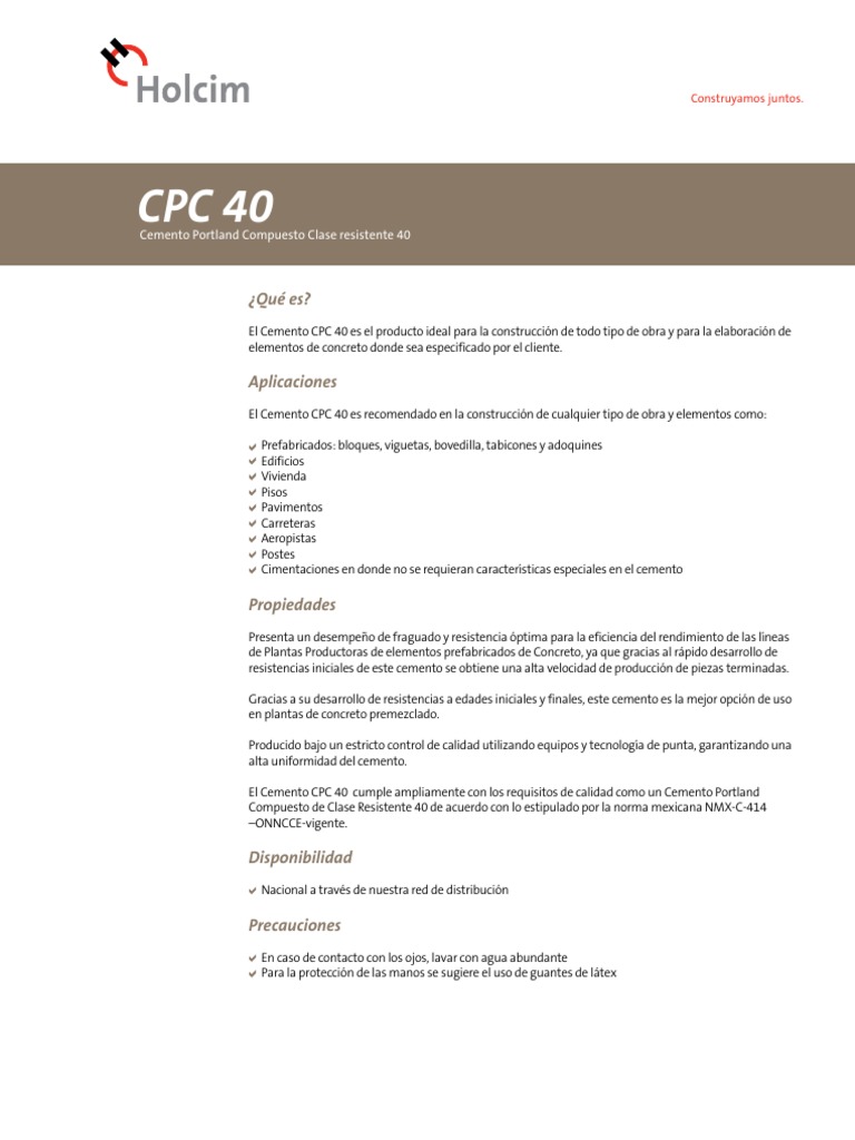 Holcim CPC40 | PDF | Hormigón | Cemento