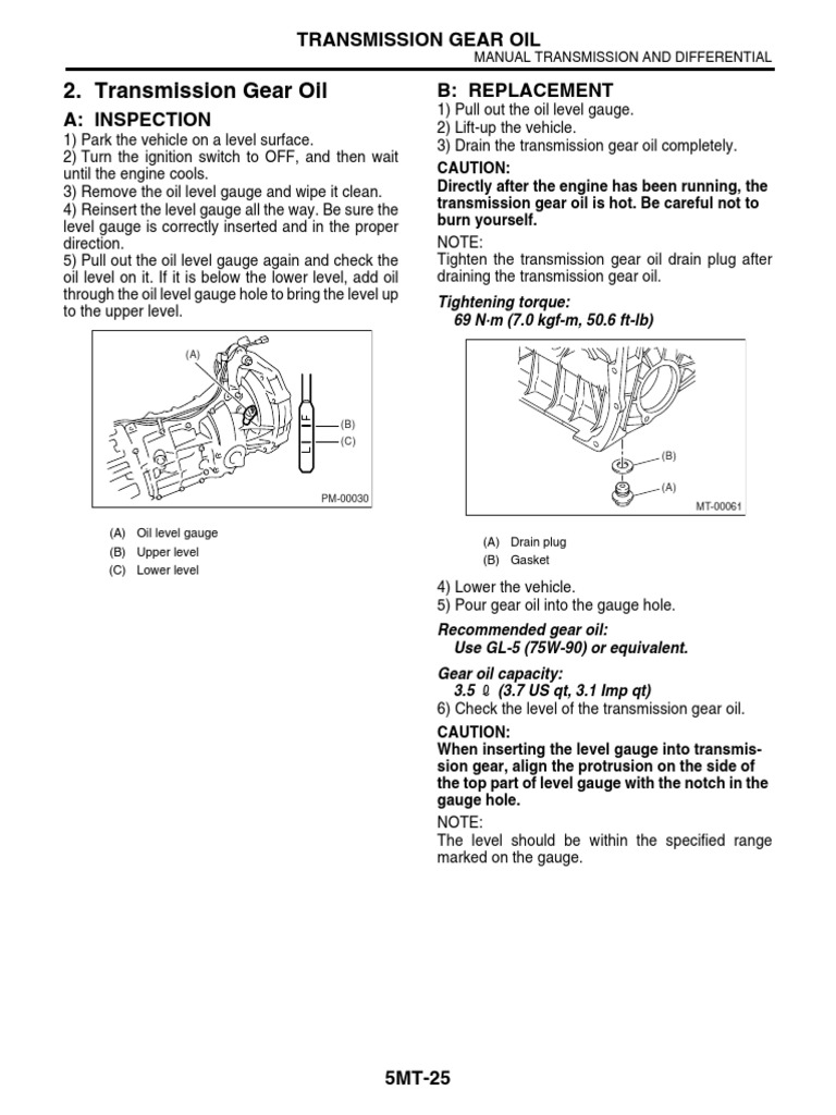 Checking Manual Transmission Oil Level | PDF | Transmission (Mechanics ...