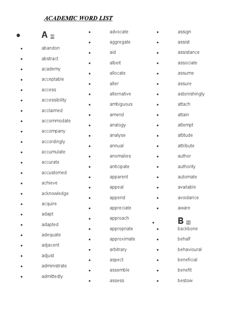 Essential Academic Vocabulary List | PDF
