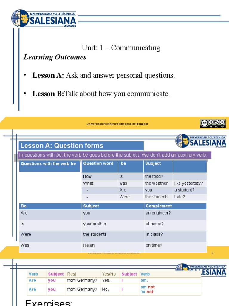 Unit: 1 - Communicating: Learning Outcomes | PDF | Verb | Question
