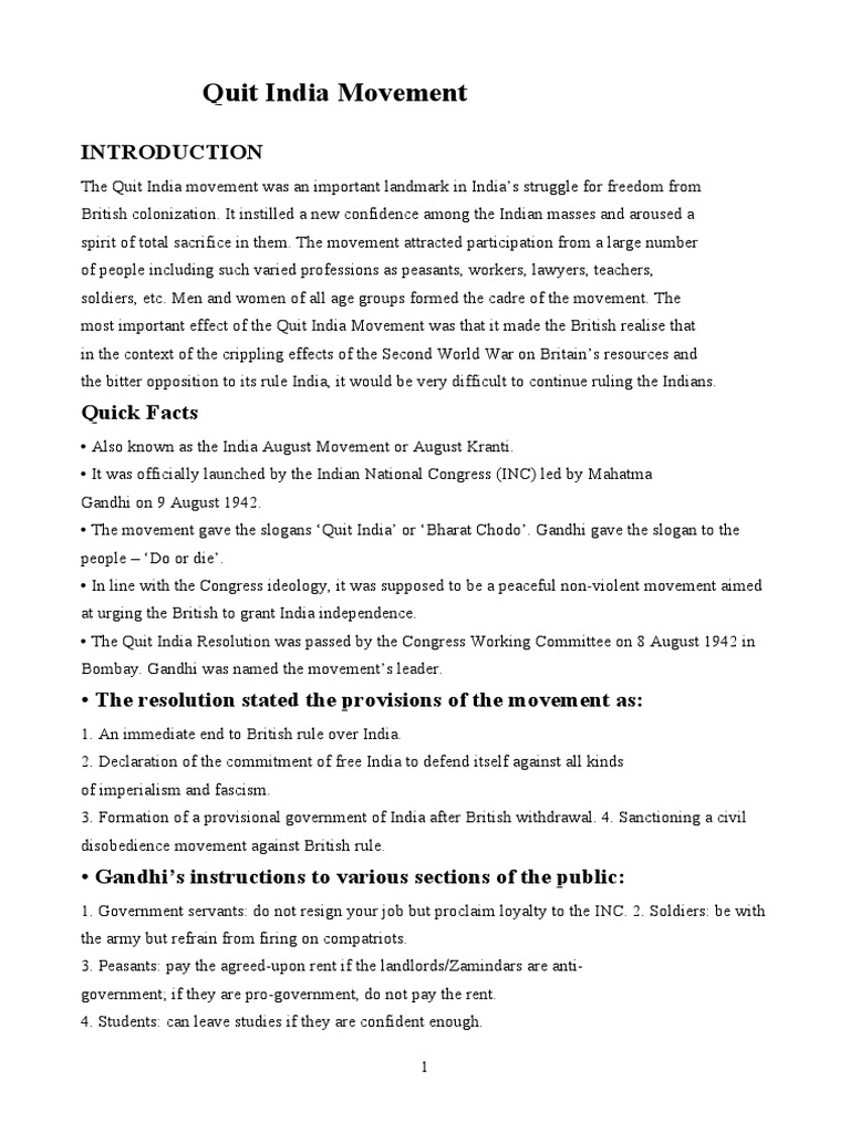 Quit India Movement | PDF | British Raj | Mahatma Gandhi