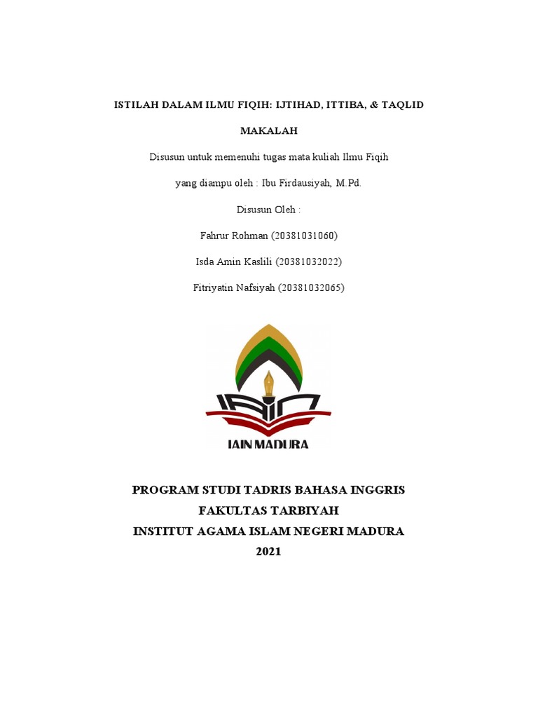 Makalah Ilmu Fiqih Kelompok 7 | PDF Makalah Ilmu Fiqih Kelompok 7 | PDF