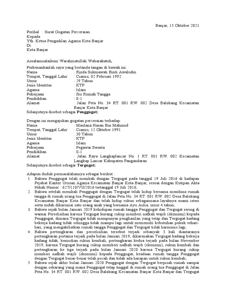 Contoh Surat Gugatan | PDF