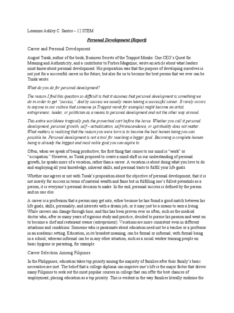 Personal Development - Report | PDF | Theory | Self