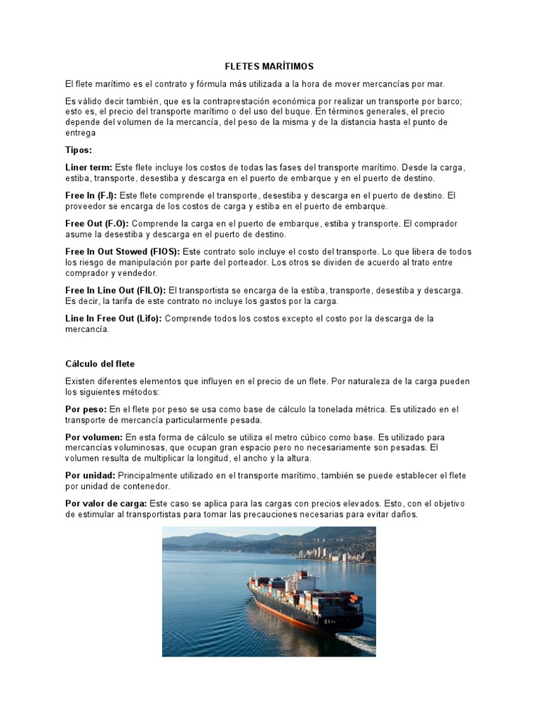 Tipos y Cálculo de Fletes Marítimos y Aéreos | PDF | Transporte | Economias