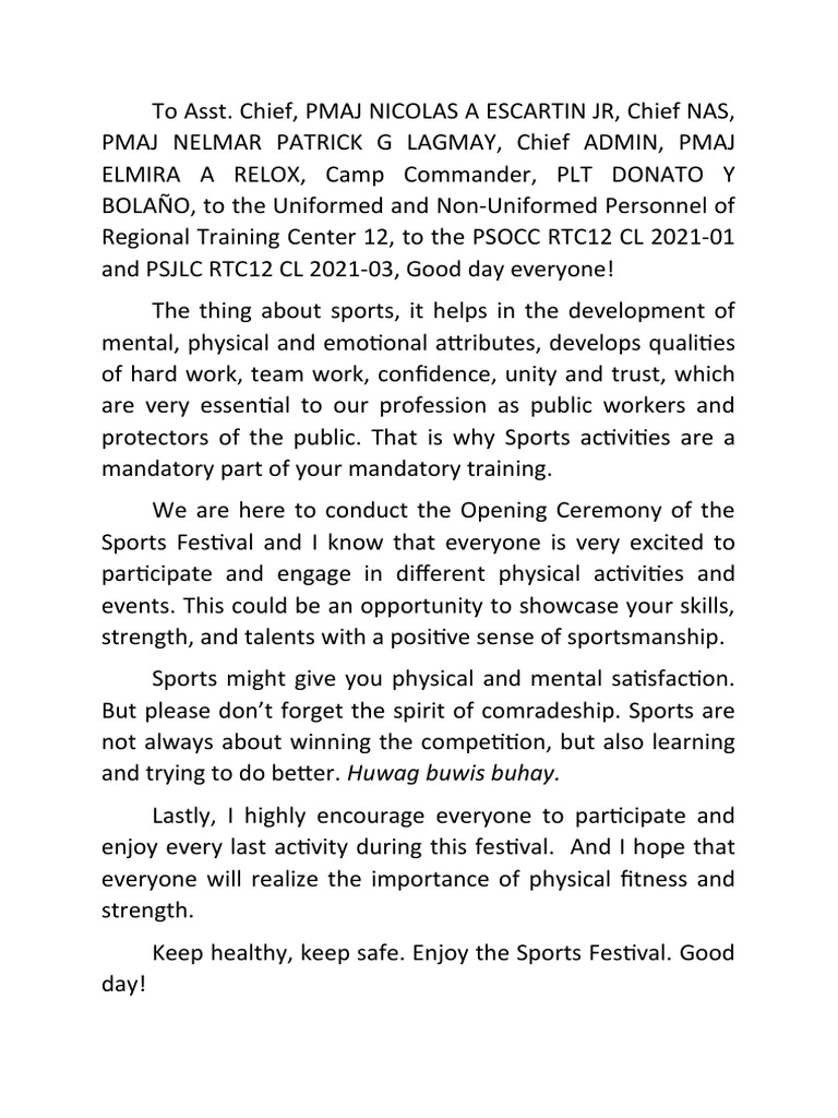 Sports Fest Speech | PDF
